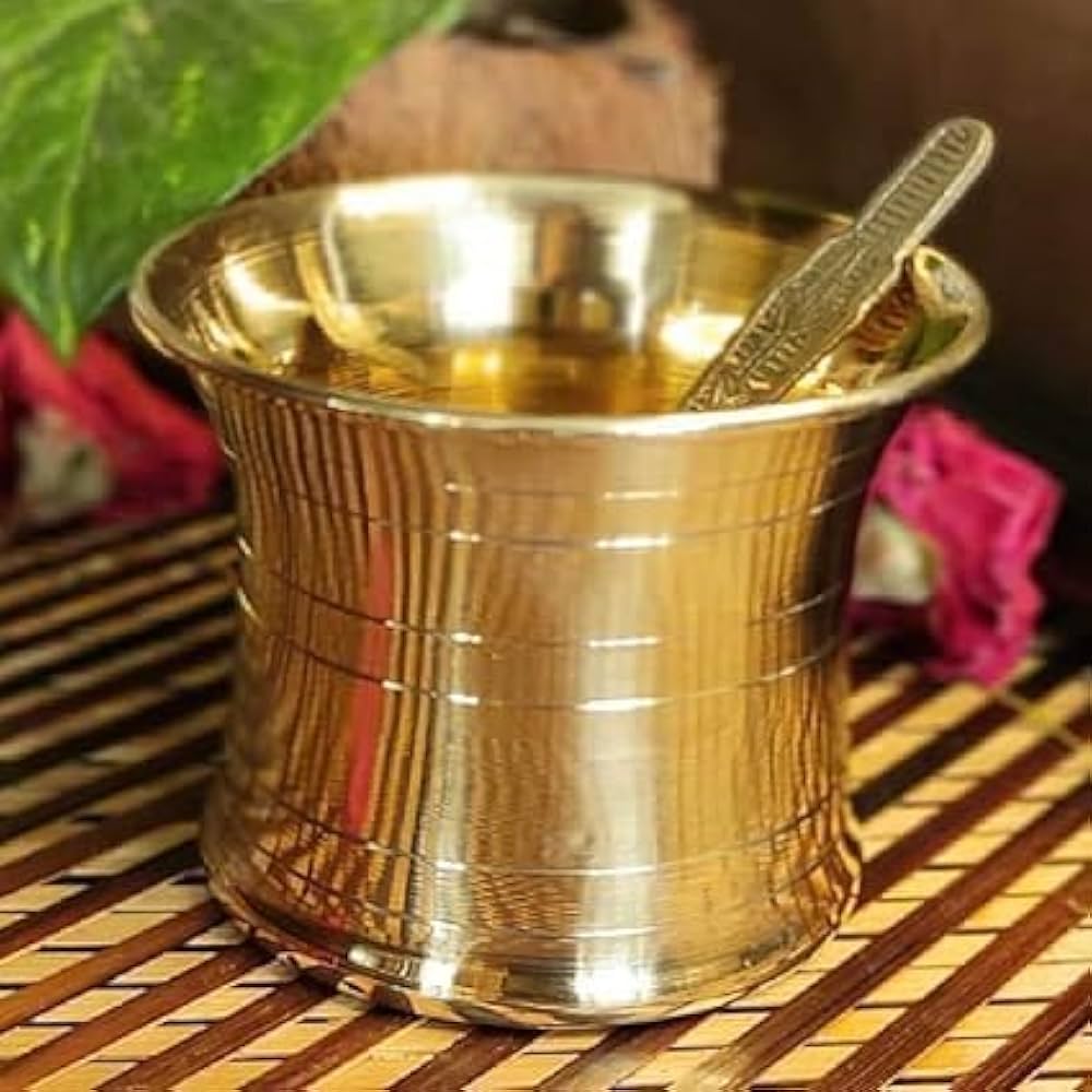Panchpatra – Sacred Brass Vessel with 5 Cups for Pooja, Hindu Rituals ...